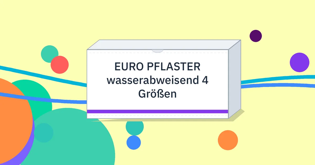 Symbolbild: Packung mit der Aufschrift EURO PFLASTER wasserabweisend 4 Größen (PZN 11025598) – Verfügbarkeit und Bezug in Apotheken in Frankfurt am Main