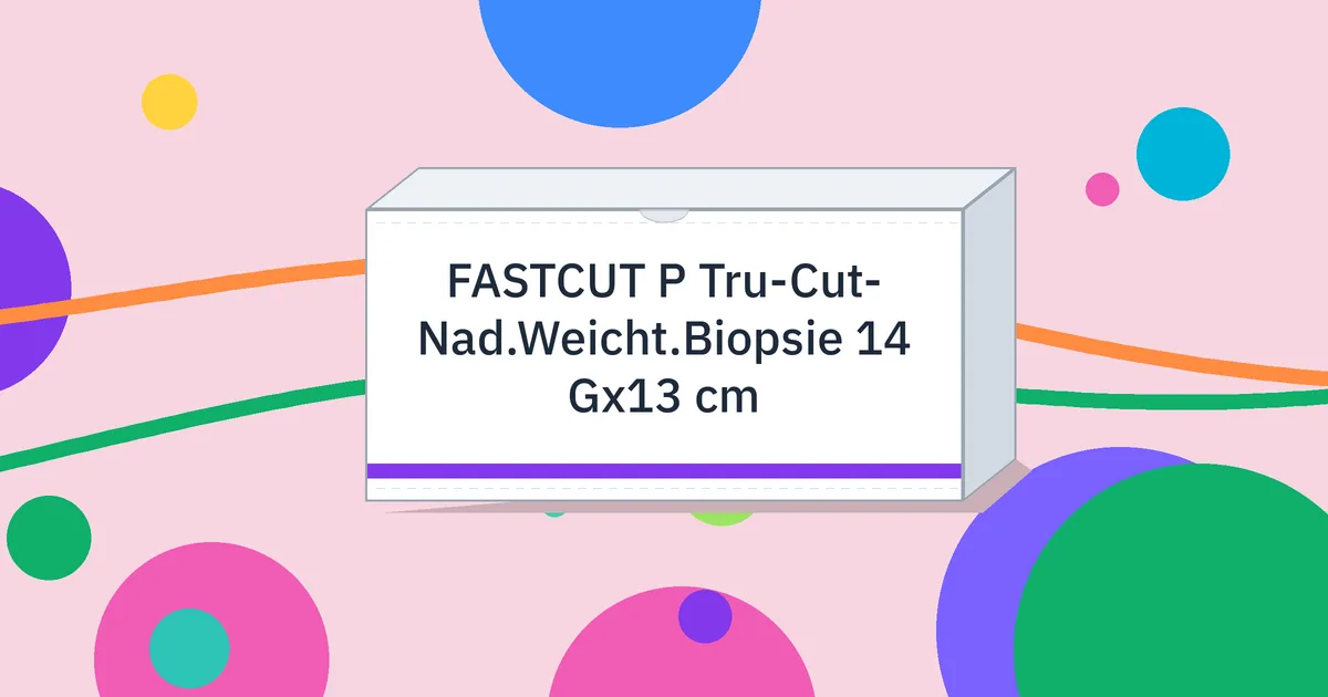 Symbolbild: Packung mit der Aufschrift FASTCUT P Tru-Cut-Nad.Weicht.Biopsie 14 Gx13 cm (PZN 19734756) – Verfügbarkeit und Bezug in Apotheken in Frankfurt am Main