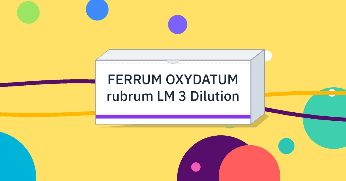 Symbolbild: Packung mit der Aufschrift FERRUM OXYDATUM rubrum LM 3 Dilution (PZN 12851559) – Verfügbarkeit und Bezug in Apotheken in Frankfurt am Main