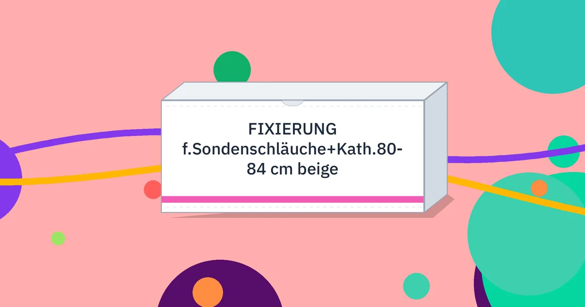 Symbolbild: Packung mit der Aufschrift FIXIERUNG f.Sondenschläuche+Kath.80-84 cm beige (PZN 20653218) – Verfügbarkeit und Bezug in Apotheken in Frankfurt am Main