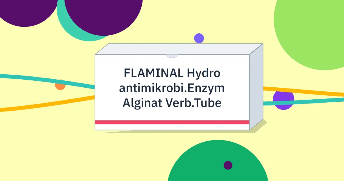 Symbolbild: Packung mit der Aufschrift FLAMINAL Hydro antimikrobi.Enzym Alginat Verb.Tube (PZN 19340402) – Verfügbarkeit und Bezug in Apotheken in Frankfurt am Main