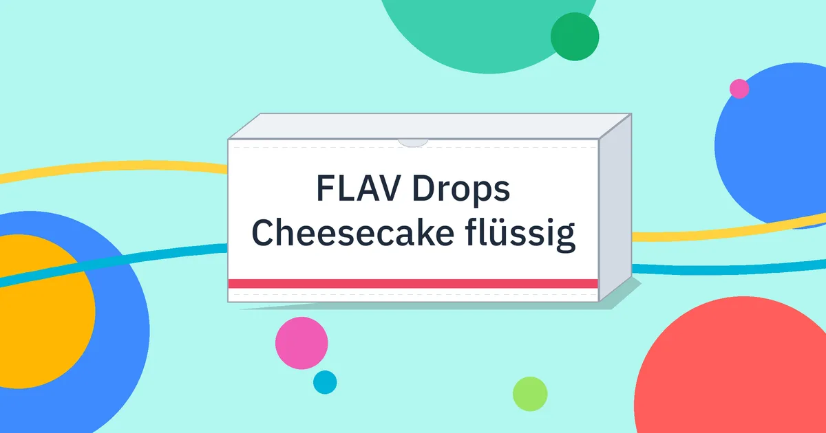 Symbolbild: Packung mit der Aufschrift FLAV Drops Cheesecake flüssig (PZN 12510077) – Verfügbarkeit und Bezug in Apotheken in Frankfurt am Main