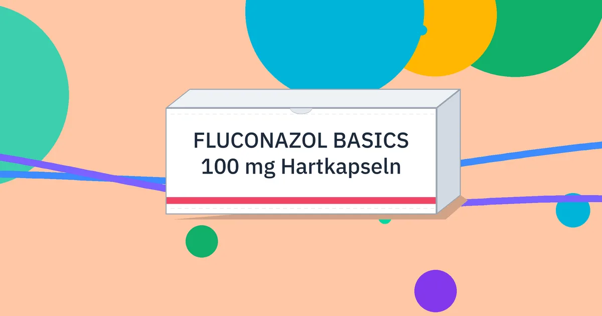 Symbolbild: Packung mit der Aufschrift FLUCONAZOL BASICS 100 mg Hartkapseln (PZN 00296532) – Verfügbarkeit und Bezug in Apotheken in Frankfurt am Main
