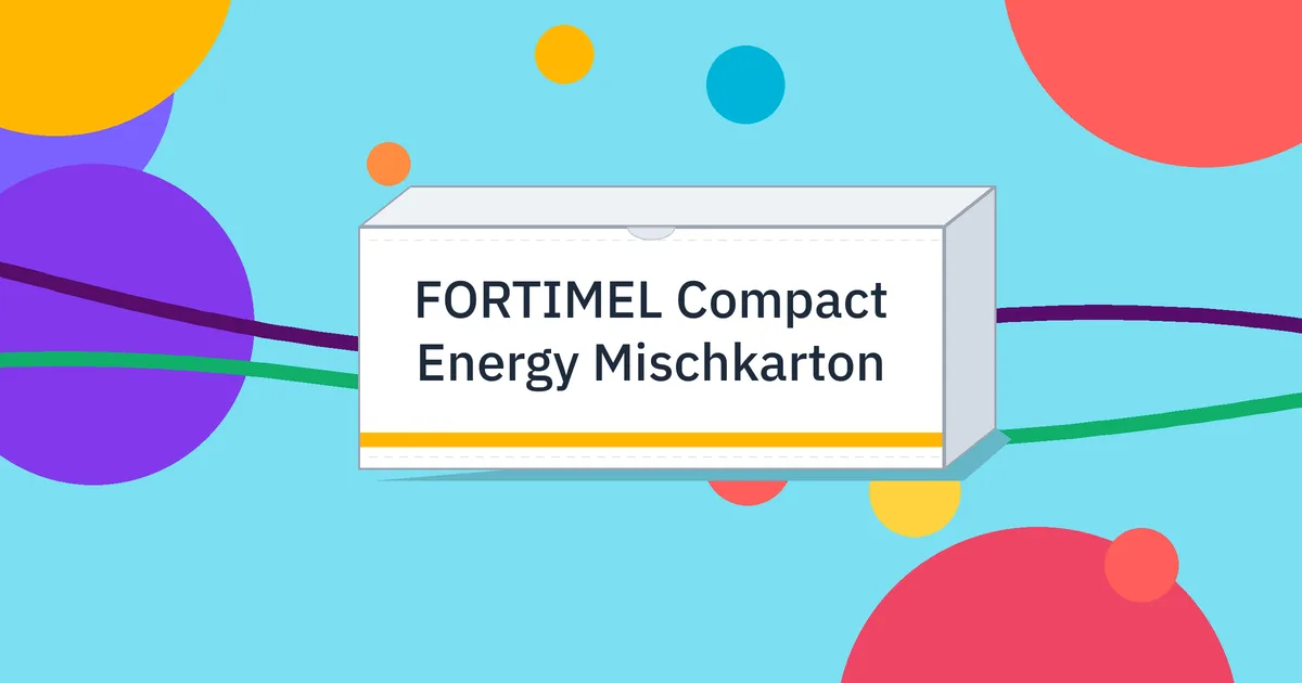 Symbolbild: Packung mit der Aufschrift FORTIMEL Compact Energy Mischkarton (PZN 20186768) – Verfügbarkeit und Bezug in Apotheken in Frankfurt am Main