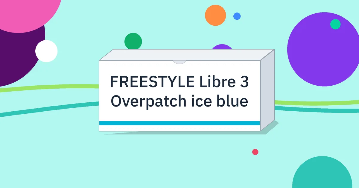 Symbolbild: Packung mit der Aufschrift FREESTYLE Libre 3 Overpatch ice blue (PZN 19865197) – Verfügbarkeit und Bezug in Apotheken in Frankfurt am Main