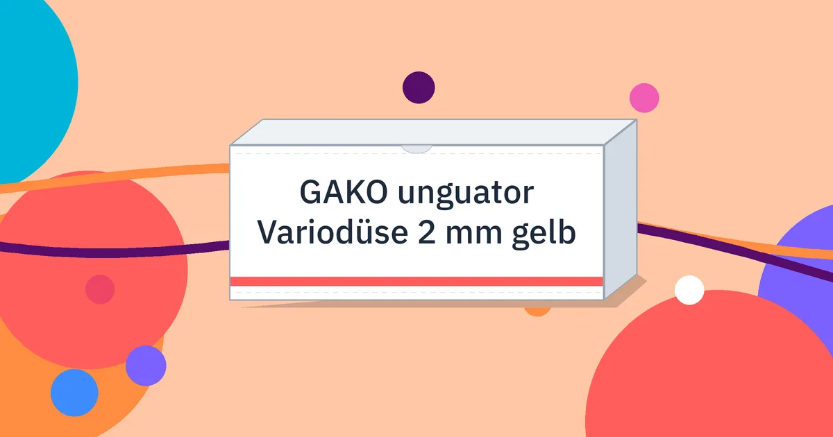 Symbolbild: Packung mit der Aufschrift GAKO unguator Variodüse 2 mm gelb (PZN 11603575) – Verfügbarkeit und Bezug in Apotheken in Frankfurt am Main