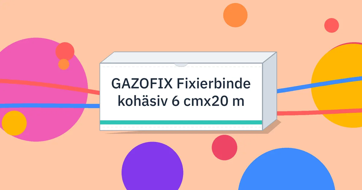 Symbolbild: Packung mit der Aufschrift GAZOFIX Fixierbinde kohäsiv 6 cmx20 m (PZN 19882787) – Verfügbarkeit und Bezug in Apotheken in Frankfurt am Main
