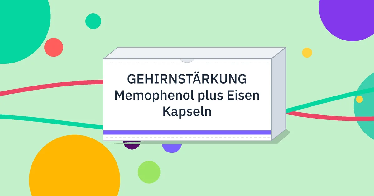 Symbolbild: Packung mit der Aufschrift GEHIRNSTÄRKUNG Memophenol plus Eisen Kapseln (PZN 19482303) – Verfügbarkeit und Bezug in Apotheken in Frankfurt am Main