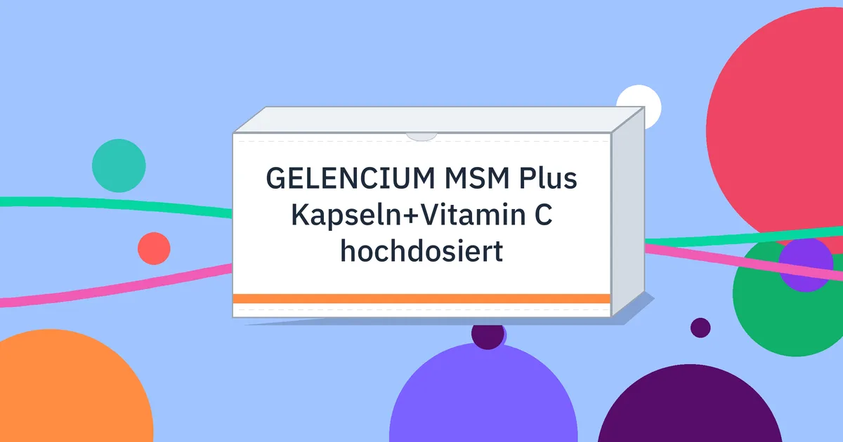 Symbolbild: Packung mit der Aufschrift GELENCIUM MSM Plus Kapseln+Vitamin C hochdosiert (PZN 20177309) – Verfügbarkeit und Bezug in Apotheken in Frankfurt am Main