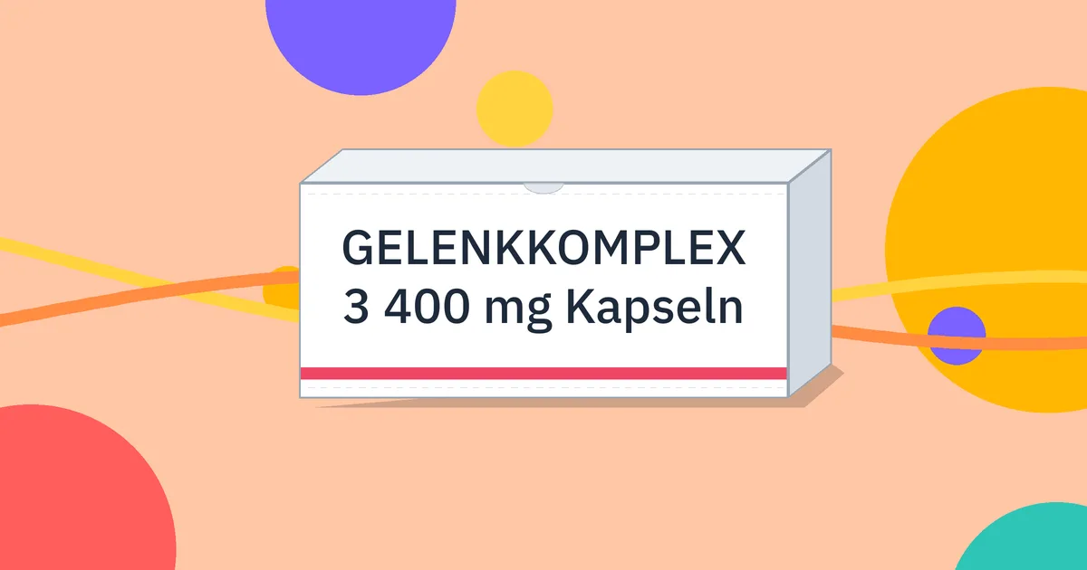 Symbolbild: Packung mit der Aufschrift GELENKKOMPLEX 3 400 mg Kapseln (PZN 10007517) – Verfügbarkeit und Bezug in Apotheken in Frankfurt am Main