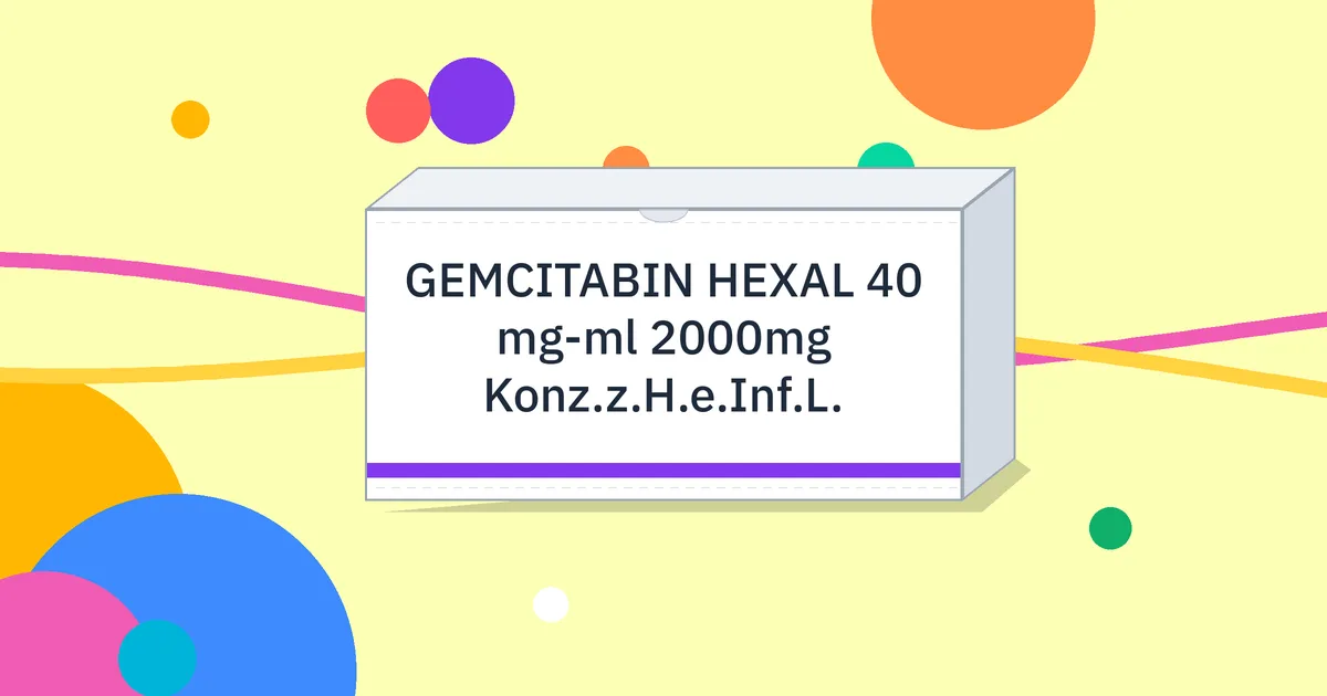 Symbolbild: Packung mit der Aufschrift GEMCITABIN HEXAL 40 mg-ml 2000mg Konz.z.H.e.Inf.L. (PZN 07395668) – Verfügbarkeit und Bezug in Apotheken in Frankfurt am Main
