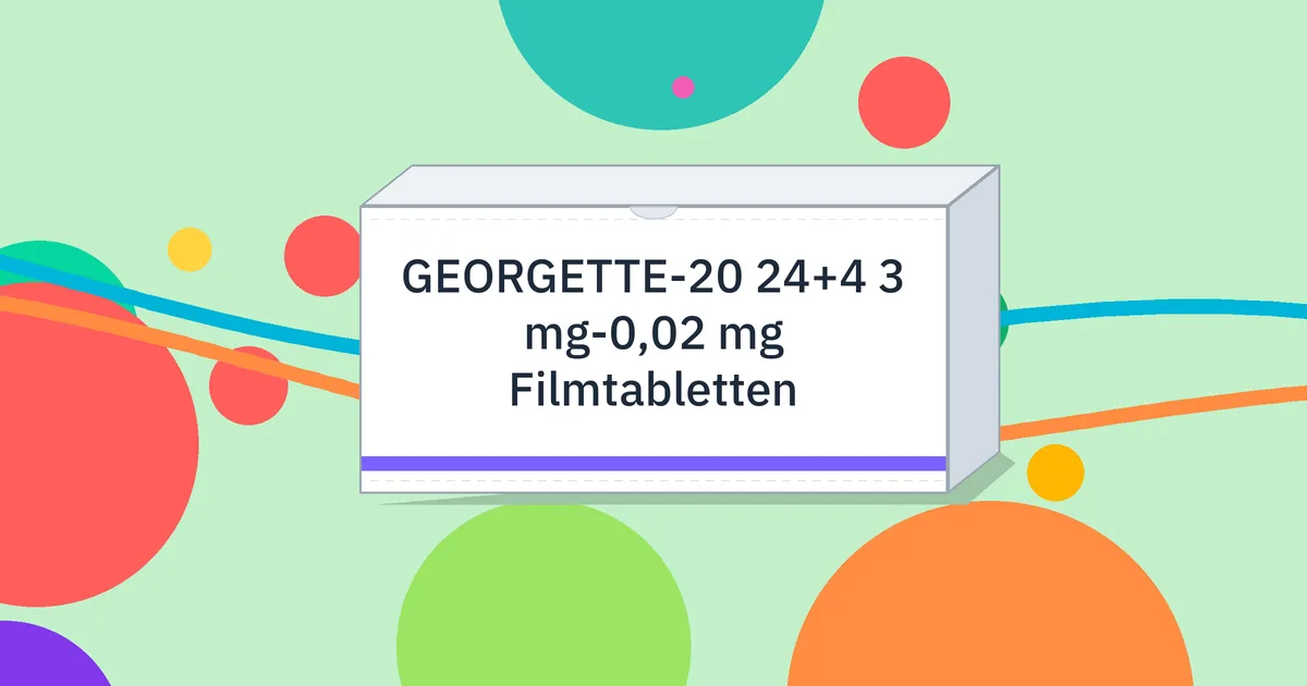 Symbolbild: Packung mit der Aufschrift GEORGETTE-20 24+4 3 mg-0,02 mg Filmtabletten (PZN 11323806) – Verfügbarkeit und Bezug in Apotheken in Frankfurt am Main