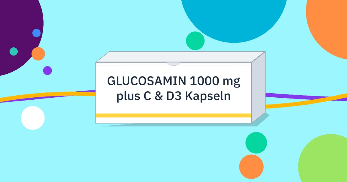 Symbolbild: Packung mit der Aufschrift GLUCOSAMIN 1000 mg plus C & D3 Kapseln (PZN 17925110) – Verfügbarkeit und Bezug in Apotheken in Frankfurt am Main