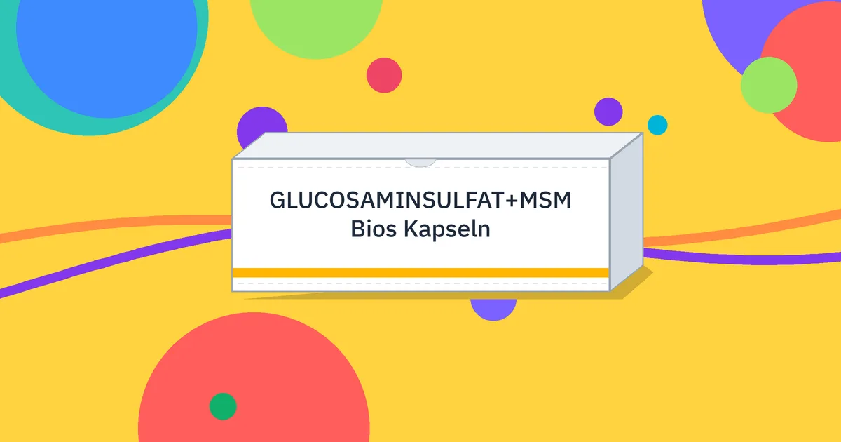 Symbolbild: Packung mit der Aufschrift GLUCOSAMINSULFAT+MSM Bios Kapseln (PZN 01983312) – Verfügbarkeit und Bezug in Apotheken in Frankfurt am Main