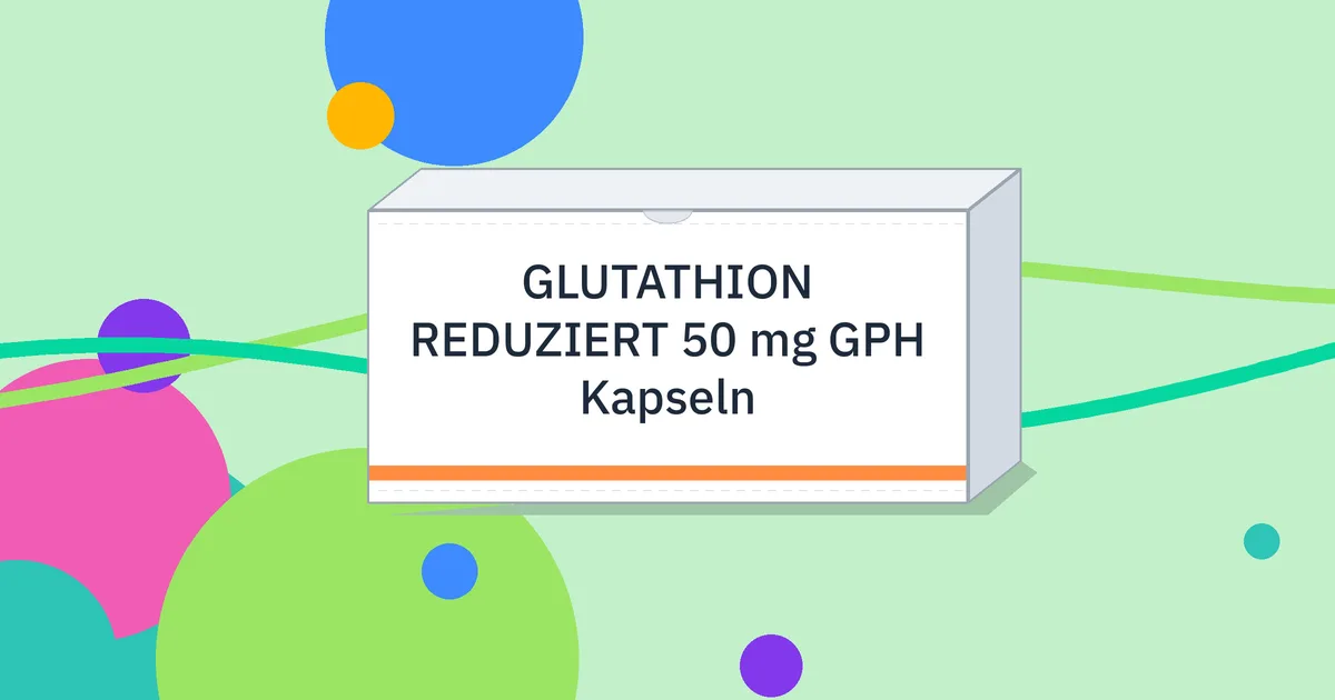 Symbolbild: Packung mit der Aufschrift GLUTATHION REDUZIERT 50 mg GPH Kapseln (PZN 09786479) – Verfügbarkeit und Bezug in Apotheken in Frankfurt am Main