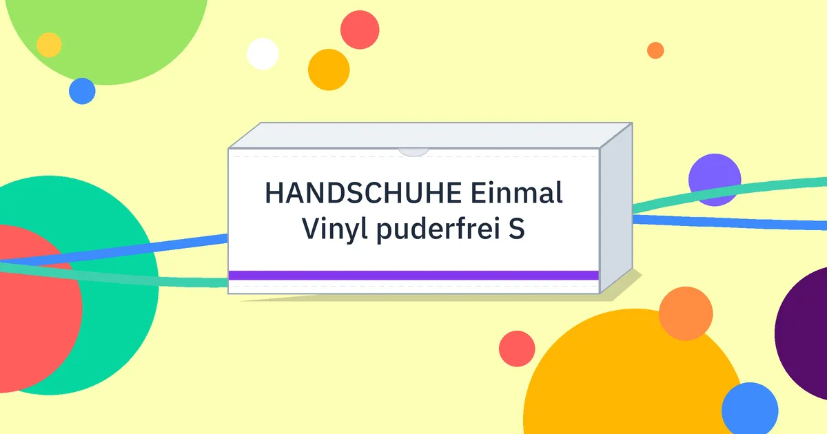 Symbolbild: Packung mit der Aufschrift HANDSCHUHE Einmal Vinyl puderfrei S (PZN 00990296) – Verfügbarkeit und Bezug in Apotheken in Frankfurt am Main
