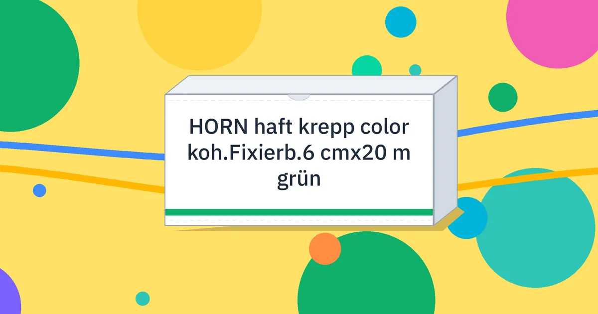 Symbolbild: Packung mit der Aufschrift HORN haft krepp color koh.Fixierb.6 cmx20 m grün (PZN 03864468) – Verfügbarkeit und Bezug in Apotheken in Frankfurt am Main