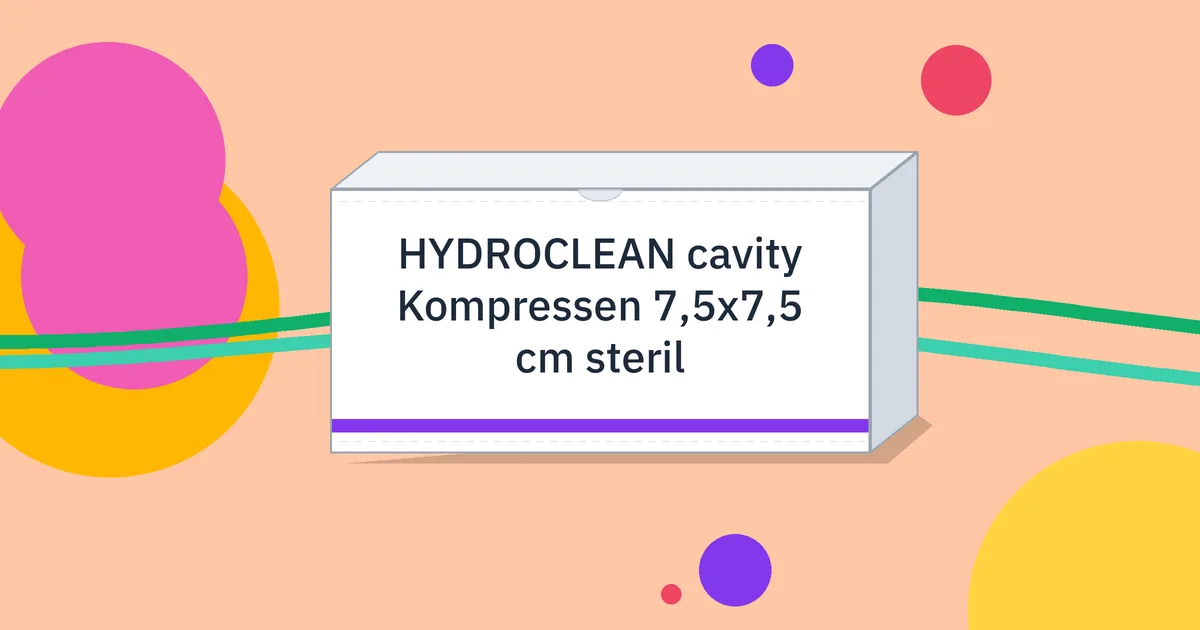 Symbolbild: Packung mit der Aufschrift HYDROCLEAN cavity Kompressen 7,5x7,5 cm steril (PZN 18154057) – Verfügbarkeit und Bezug in Apotheken in Frankfurt am Main