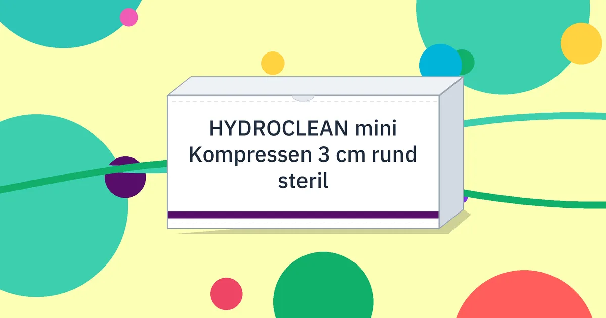 Symbolbild: Packung mit der Aufschrift HYDROCLEAN mini Kompressen 3 cm rund steril (PZN 19900887) – Verfügbarkeit und Bezug in Apotheken in Frankfurt am Main