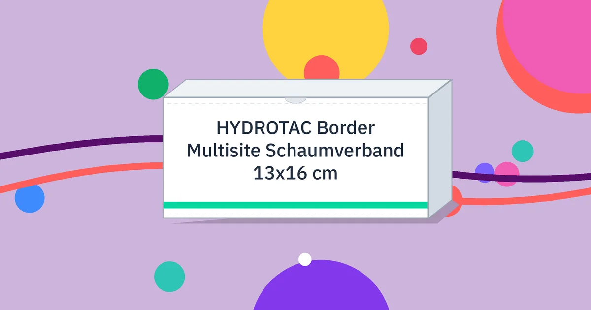 Symbolbild: Packung mit der Aufschrift HYDROTAC Border Multisite Schaumverband 13x16 cm (PZN 17515599) – Verfügbarkeit und Bezug in Apotheken in Frankfurt am Main
