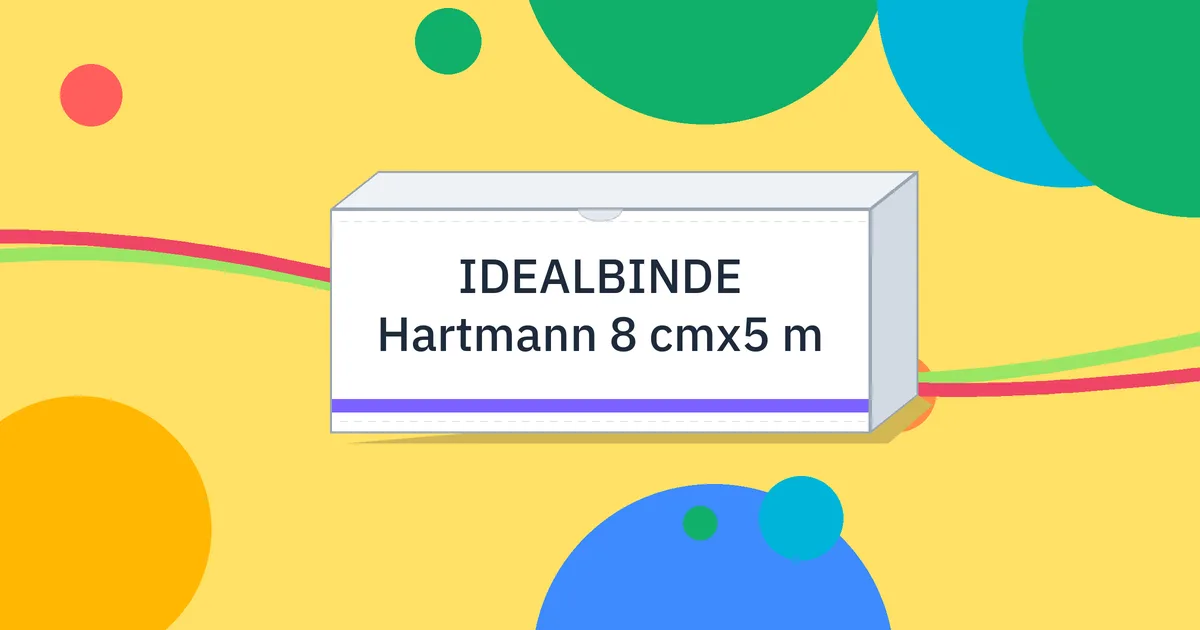 Symbolbild: Packung mit der Aufschrift IDEALBINDE Hartmann 8 cmx5 m (PZN 00516092) – Verfügbarkeit und Bezug in Apotheken in Frankfurt am Main
