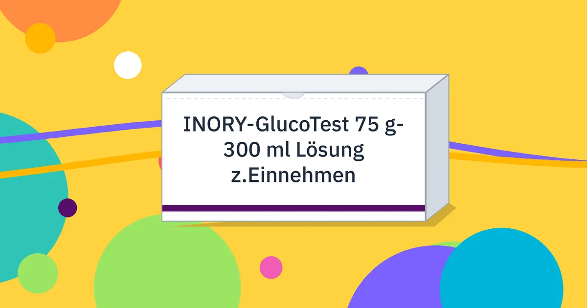 Symbolbild: Packung mit der Aufschrift INORY-GlucoTest 75 g-300 ml Lösung z.Einnehmen (PZN 19376044) – Verfügbarkeit und Bezug in Apotheken in Frankfurt am Main