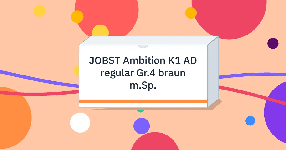 Symbolbild: Packung mit der Aufschrift JOBST Ambition K1 AD regular Gr.4 braun m.Sp. (PZN 11020193) – Verfügbarkeit und Bezug in Apotheken in Frankfurt am Main