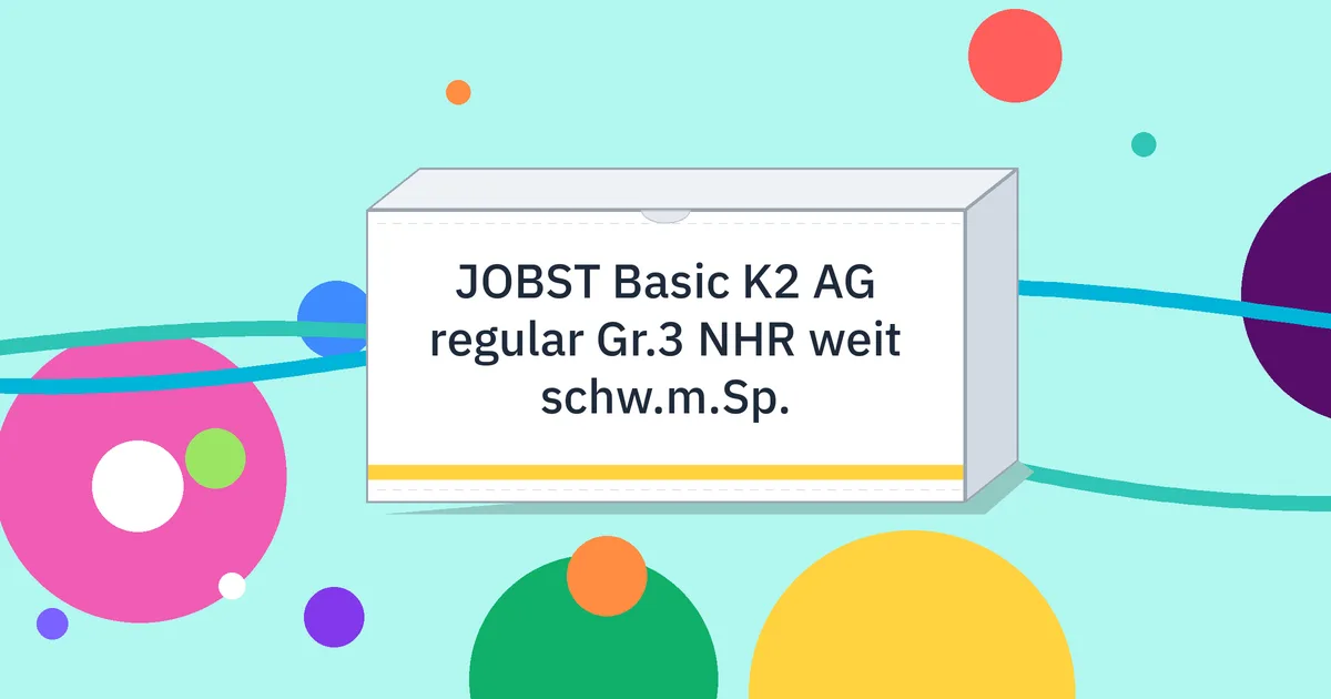 Symbolbild: Packung mit der Aufschrift JOBST Basic K2 AG regular Gr.3 NHR weit schw.m.Sp. (PZN 15311800) – Verfügbarkeit und Bezug in Apotheken in Frankfurt am Main