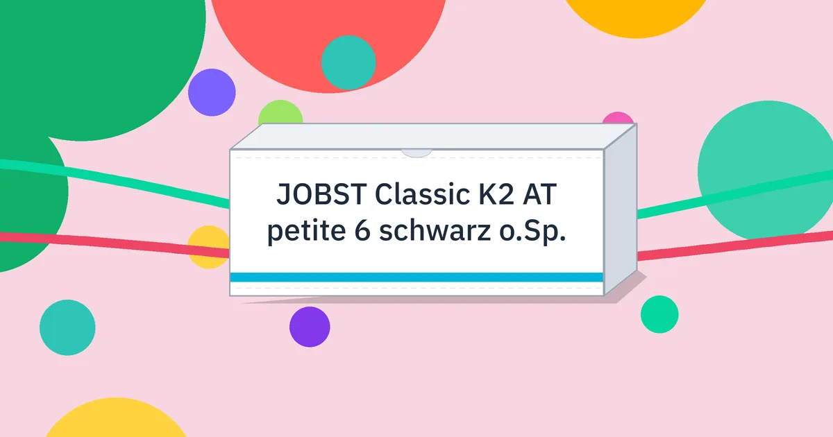 Symbolbild: Packung mit der Aufschrift JOBST Classic K2 AT petite 6 schwarz o.Sp. (PZN 11275674) – Verfügbarkeit und Bezug in Apotheken in Frankfurt am Main