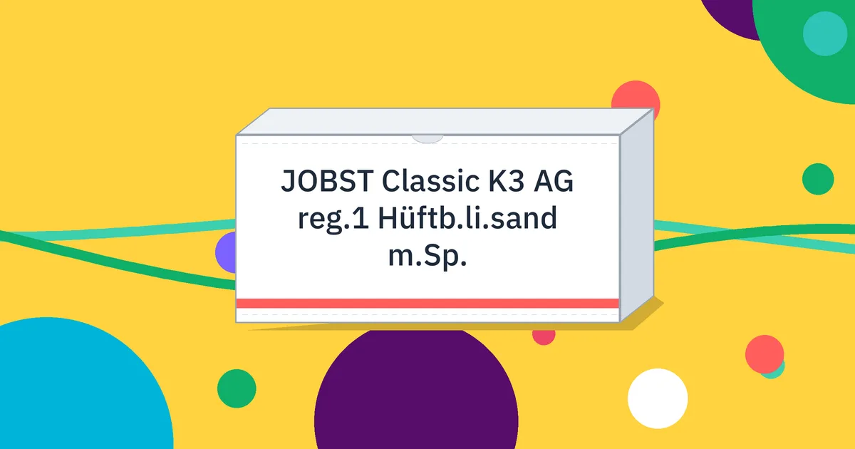 Symbolbild: Packung mit der Aufschrift JOBST Classic K3 AG reg.1 Hüftb.li.sand m.Sp. (PZN 13075382) – Verfügbarkeit und Bezug in Apotheken in Frankfurt am Main