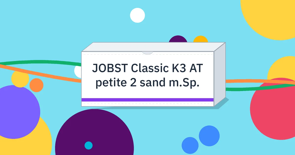 Symbolbild: Packung mit der Aufschrift JOBST Classic K3 AT petite 2 sand m.Sp. (PZN 13077151) – Verfügbarkeit und Bezug in Apotheken in Frankfurt am Main