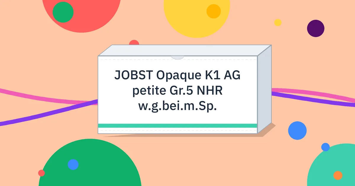 Symbolbild: Packung mit der Aufschrift JOBST Opaque K1 AG petite Gr.5 NHR w.g.bei.m.Sp. (PZN 16269230) – Verfügbarkeit und Bezug in Apotheken in Frankfurt am Main