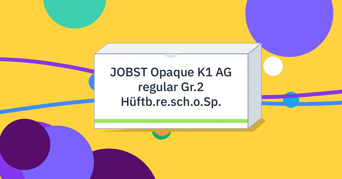 Symbolbild: Packung mit der Aufschrift JOBST Opaque K1 AG regular Gr.2 Hüftb.re.sch.o.Sp. (PZN 13101702) – Verfügbarkeit und Bezug in Apotheken in Frankfurt am Main
