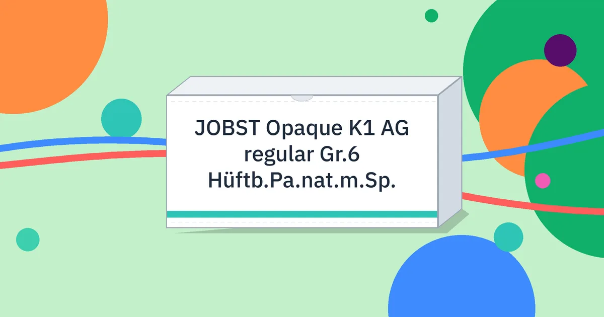Symbolbild: Packung mit der Aufschrift JOBST Opaque K1 AG regular Gr.6 Hüftb.Pa.nat.m.Sp. (PZN 13100594) – Verfügbarkeit und Bezug in Apotheken in Frankfurt am Main