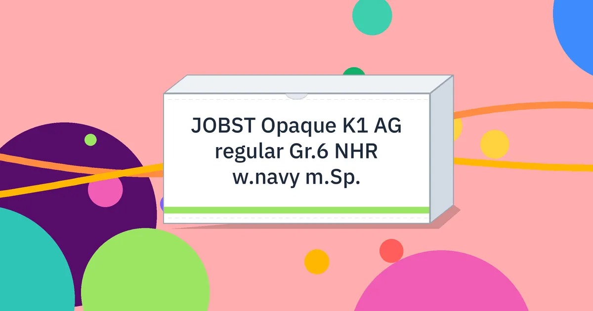 Symbolbild: Packung mit der Aufschrift JOBST Opaque K1 AG regular Gr.6 NHR w.navy m.Sp. (PZN 13092038) – Verfügbarkeit und Bezug in Apotheken in Frankfurt am Main