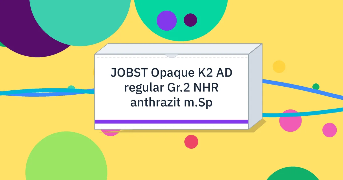 Symbolbild: Packung mit der Aufschrift JOBST Opaque K2 AD regular Gr.2 NHR anthrazit m.Sp (PZN 16278401) – Verfügbarkeit und Bezug in Apotheken in Frankfurt am Main