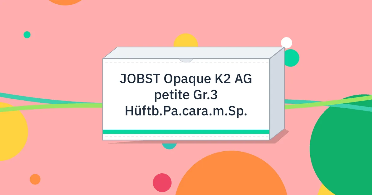 Symbolbild: Packung mit der Aufschrift JOBST Opaque K2 AG petite Gr.3 Hüftb.Pa.cara.m.Sp. (PZN 13114254) – Verfügbarkeit und Bezug in Apotheken in Frankfurt am Main