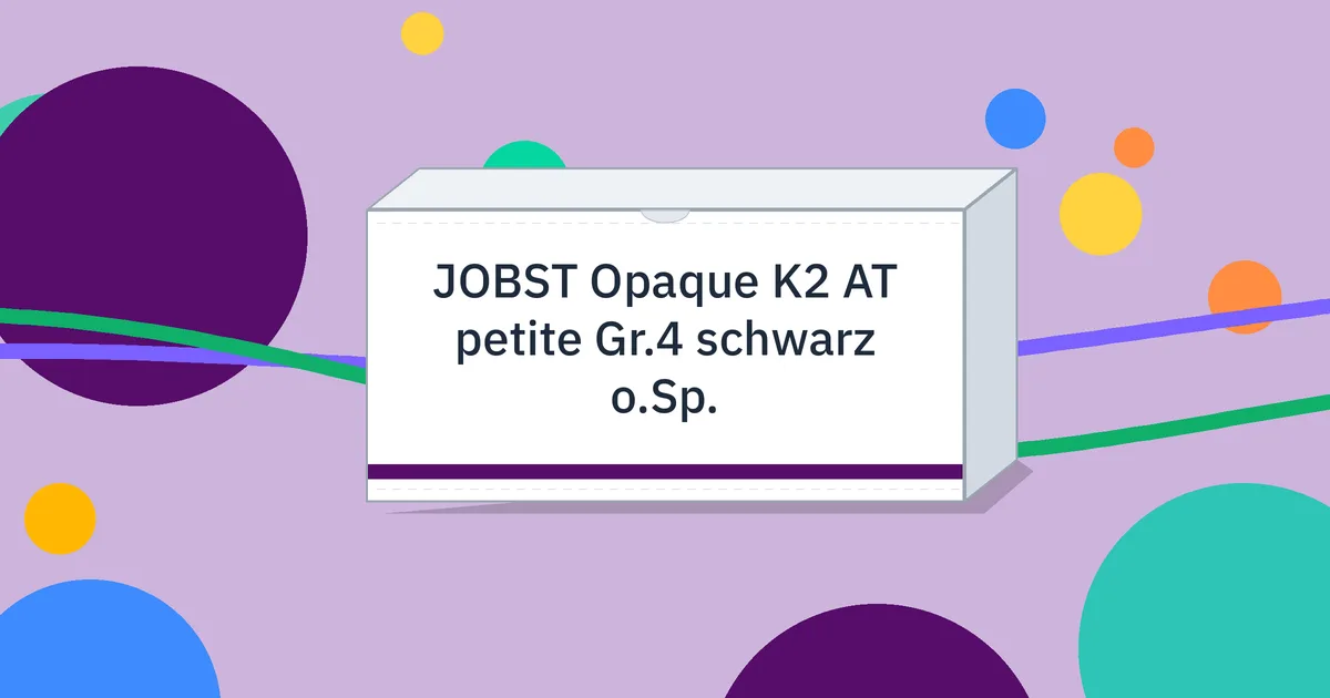 Symbolbild: Packung mit der Aufschrift JOBST Opaque K2 AT petite Gr.4 schwarz o.Sp. (PZN 11257535) – Verfügbarkeit und Bezug in Apotheken in Frankfurt am Main