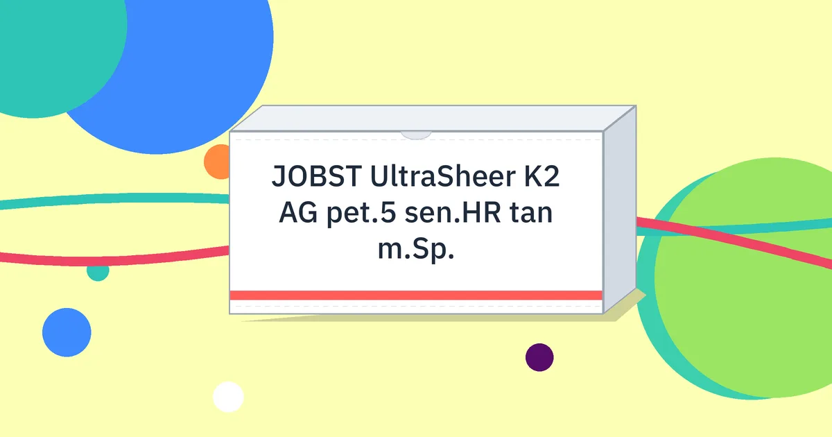 Symbolbild: Packung mit der Aufschrift JOBST UltraSheer K2 AG pet.5 sen.HR tan m.Sp. (PZN 16305032) – Verfügbarkeit und Bezug in Apotheken in Frankfurt am Main
