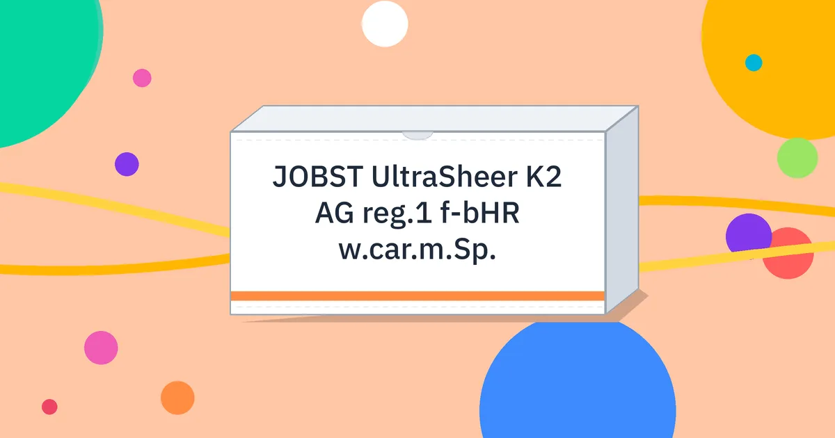 Symbolbild: Packung mit der Aufschrift JOBST UltraSheer K2 AG reg.1 f-bHR w.car.m.Sp. (PZN 11260371) – Verfügbarkeit und Bezug in Apotheken in Frankfurt am Main