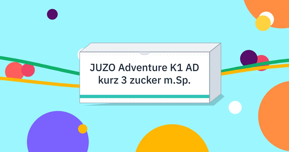 Symbolbild: Packung mit der Aufschrift JUZO Adventure K1 AD kurz 3 zucker m.Sp. (PZN 16342582) – Verfügbarkeit und Bezug in Apotheken in Frankfurt am Main