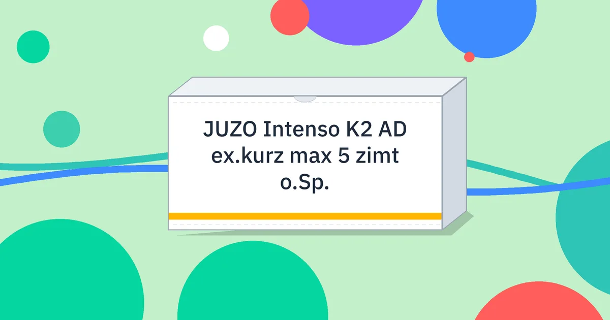 Symbolbild: Packung mit der Aufschrift JUZO Intenso K2 AD ex.kurz max 5 zimt o.Sp. (PZN 18617391) – Verfügbarkeit und Bezug in Apotheken in Frankfurt am Main