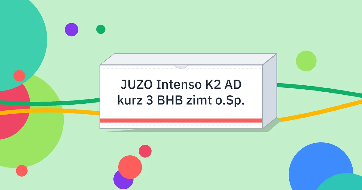 Symbolbild: Packung mit der Aufschrift JUZO Intenso K2 AD kurz 3 BHB zimt o.Sp. (PZN 18624959) – Verfügbarkeit und Bezug in Apotheken in Frankfurt am Main