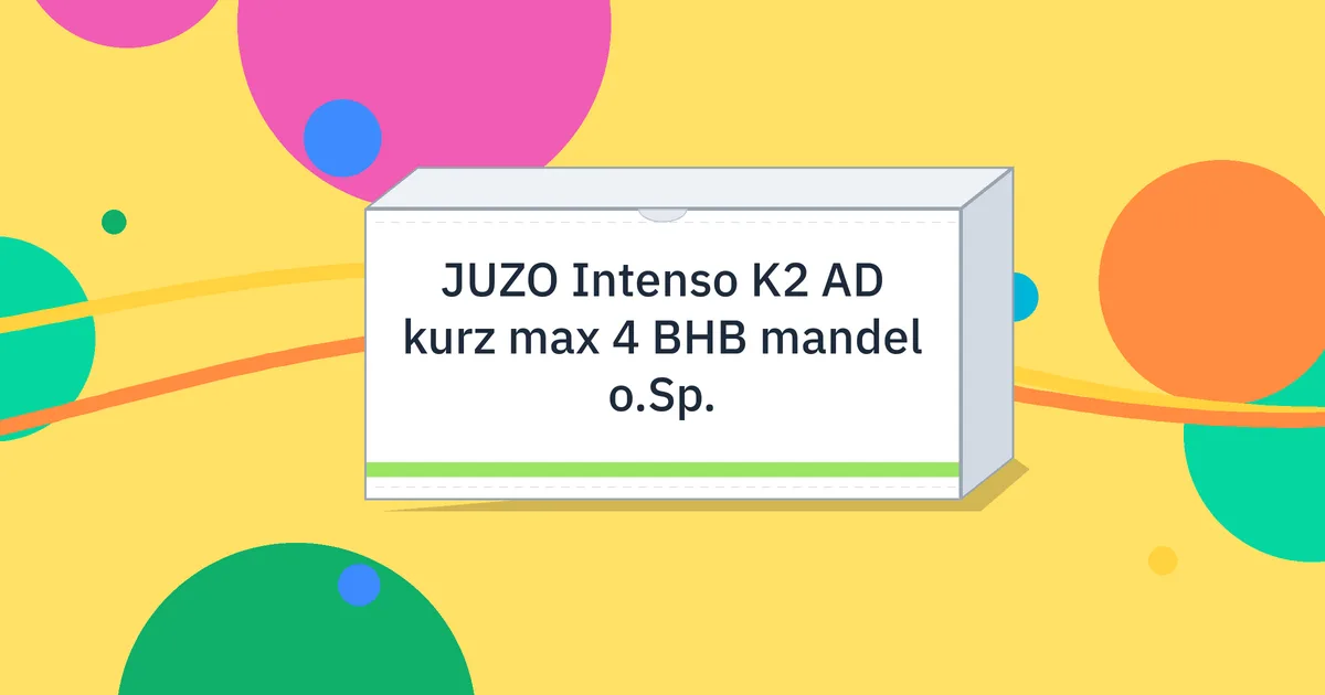 Symbolbild: Packung mit der Aufschrift JUZO Intenso K2 AD kurz max 4 BHB mandel o.Sp. (PZN 18626355) – Verfügbarkeit und Bezug in Apotheken in Frankfurt am Main