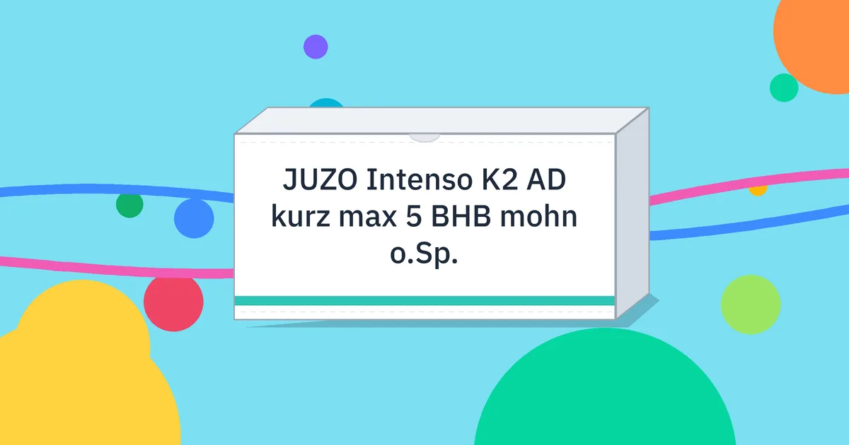 Symbolbild: Packung mit der Aufschrift JUZO Intenso K2 AD kurz max 5 BHB mohn o.Sp. (PZN 18626450) – Verfügbarkeit und Bezug in Apotheken in Frankfurt am Main