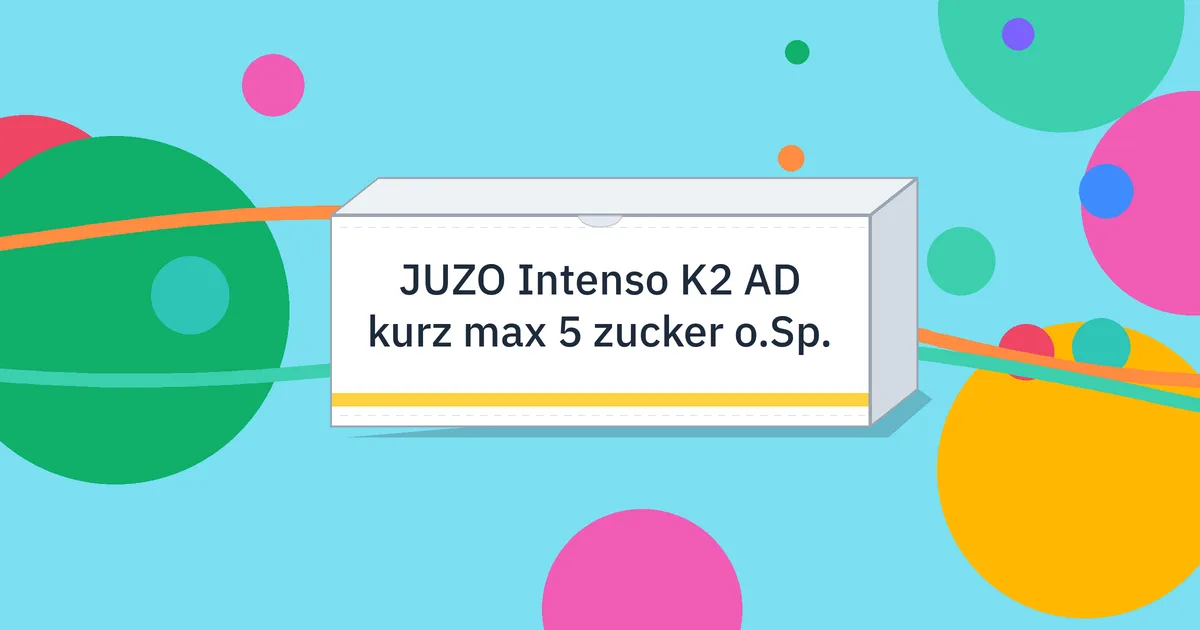 Symbolbild: Packung mit der Aufschrift JUZO Intenso K2 AD kurz max 5 zucker o.Sp. (PZN 18618953) – Verfügbarkeit und Bezug in Apotheken in Frankfurt am Main