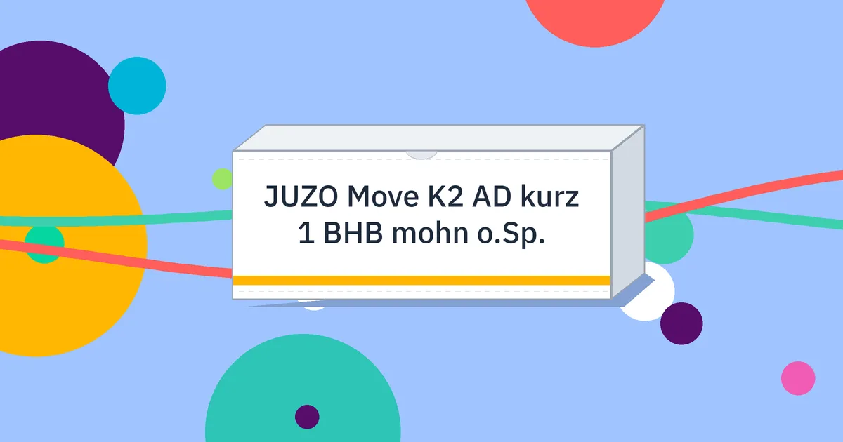 Symbolbild: Packung mit der Aufschrift JUZO Move K2 AD kurz 1 BHB mohn o.Sp. (PZN 18541340) – Verfügbarkeit und Bezug in Apotheken in Frankfurt am Main