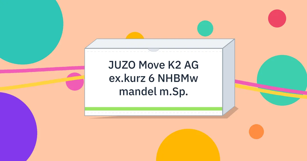 Symbolbild: Packung mit der Aufschrift JUZO Move K2 AG ex.kurz 6 NHBMw mandel m.Sp. (PZN 16644461) – Verfügbarkeit und Bezug in Apotheken in Frankfurt am Main