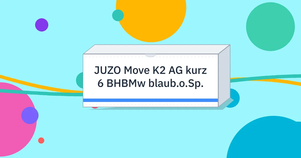 Symbolbild: Packung mit der Aufschrift JUZO Move K2 AG kurz 6 BHBMw blaub.o.Sp. (PZN 18562365) – Verfügbarkeit und Bezug in Apotheken in Frankfurt am Main