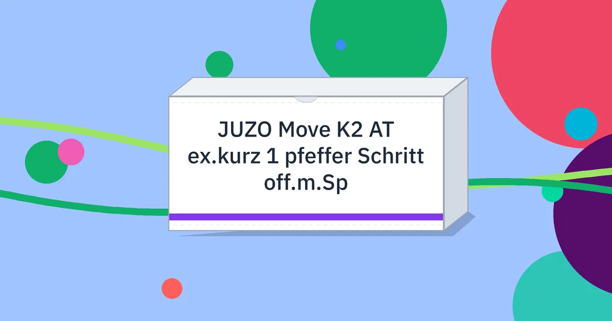 Symbolbild: Packung mit der Aufschrift JUZO Move K2 AT ex.kurz 1 pfeffer Schritt off.m.Sp (PZN 20671096) – Verfügbarkeit und Bezug in Apotheken in Frankfurt am Main